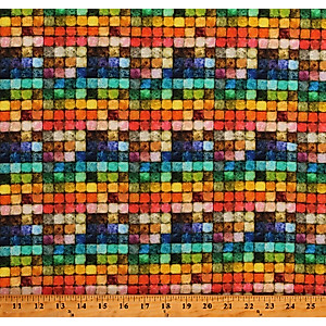 Cotton Colorblock Mosaic Tim Holtz Dyed Blocks Squares Multicolor Cotton Fabric Print by The Yard (PWTH179-MULTI)