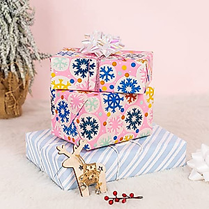MAYPLUSS Christmas Reversible Wrapping Paper Jumbo Roll - 30 Inches x 100 Feet - Pink Snowflakes and Blue Stripe Design