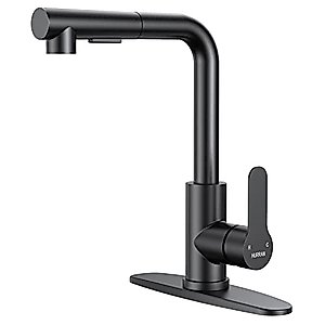 Kitchen Faucets, Matte Black Faucet with Pull Down Sprayer and Deck Plate, Stainless Steel Commercial Utility Faucets for Sink 3 Hole Bar Rv Camper Laundry Outdoor Farmhouse