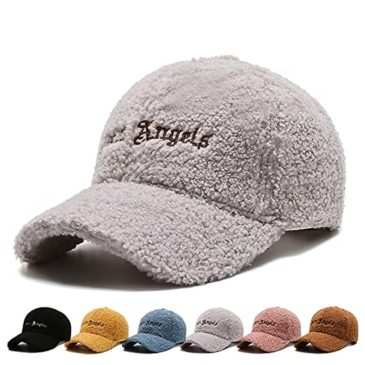 Lamb-Wool Baseball-Caps Adjustable,Teddy-Fleece Baseball Hat,Winter Hat Ponytail Hole for Women Men Outdoor Travel (Beige)