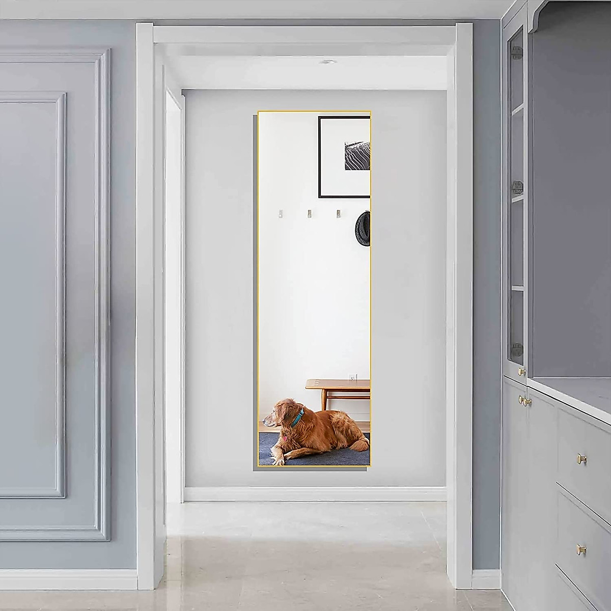 OBIOZZ Bedroom Floor Standing Mirror Full Length Mirror 60 × 16 Inches, Gold Standing Body Mirror, Floor Mirror, Standing Hanging or Leaning