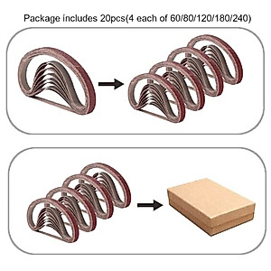 1/2 Inch x 18 Inch Sanding Belts, 4 Each of 60/80/120/180/240 Grits, Belt Sander Tool for Woodworking, Metal Polishing, 20 Pack Aluminum Oxide Sanding Belt