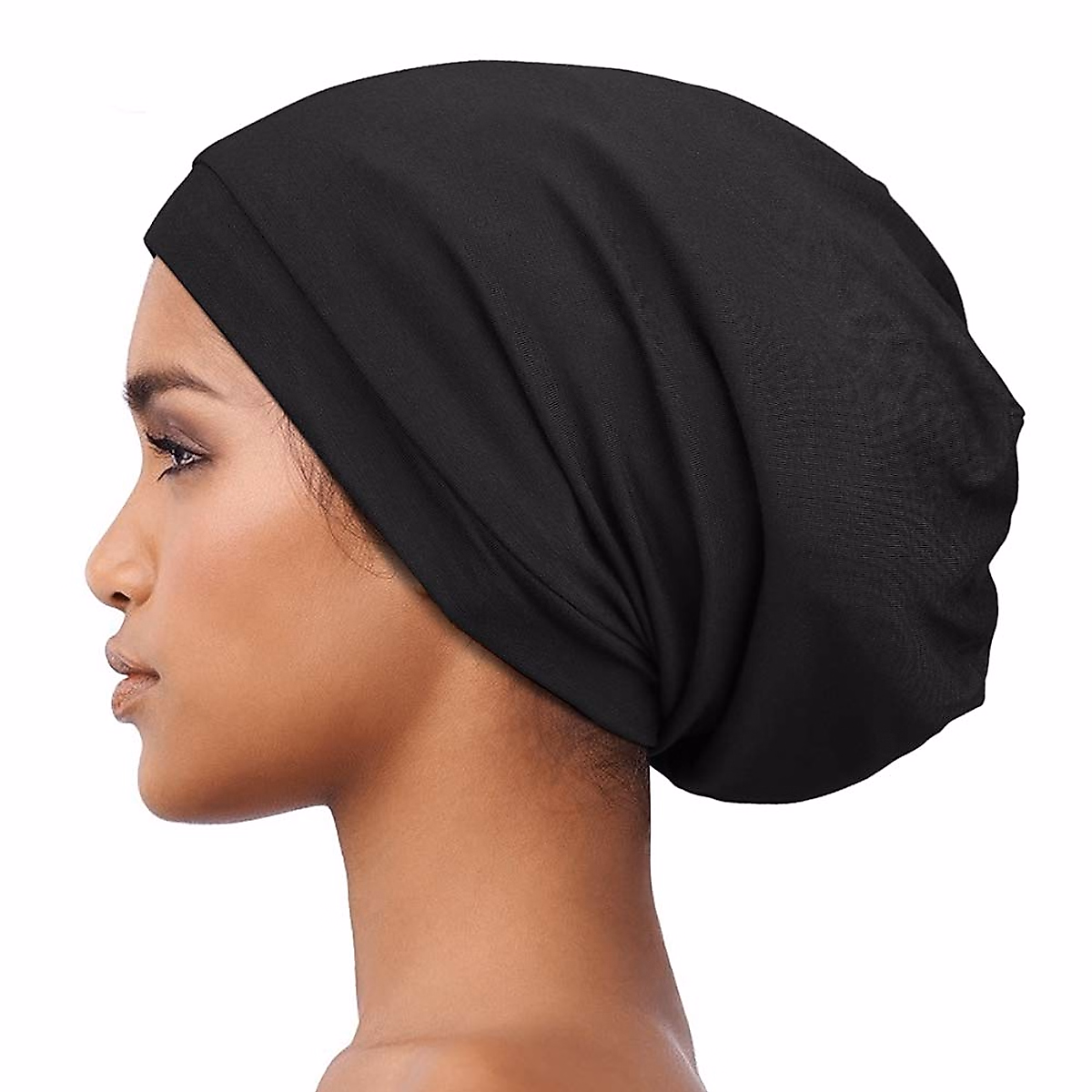 Alnorm Cozy Satin Lined Slouchy Beanie Cap with Soft Elastic Band for Women Black