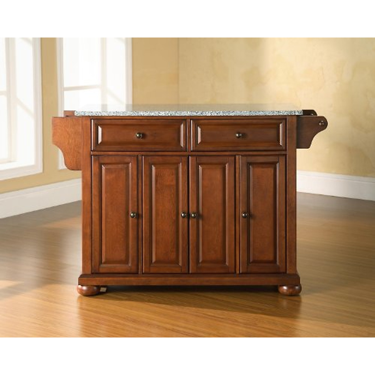 Crosley Furniture Alexandria Kitchen Island with Solid Grey Granite Top, Classic Cherry