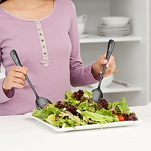 Stainless Steel Serving Spoon x 2, Slotted Serving Spoon x 2, Serving Forks x 2, 8.5 Inch Serving Utensils Set of 6 for Catering, Dishwasher safe (Silver)