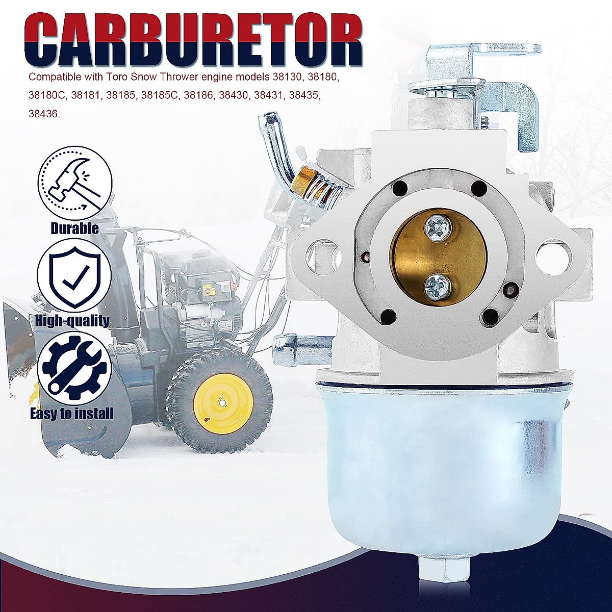 QAZAKY Carburetor Compatible with Toro CCR2000 CCR3000 Snowblower Snowthrower 38130 38180 38180C 38181 38185 38185C 38186 38430 38431 38435 38436 20746C 81-0420 81-4690 95-7935 Mikuni 13200-906B0