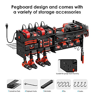 CCCEI Power Tools Organizers with Charging Station. Drills and Battery Holder Wall Mount with Cabinet Storage. Garage Rack Shelf with Power Strip. Gifts for Men, Father.