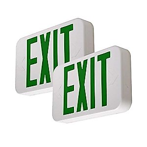 LFI Lights | Green Exit Sign | All LED | White Thermoplastic Housing | Hardwired with Battery Backup | Optional Double Face and Knock Out Arrows Included | UL Listed | (2 Pack) | LEDJR-G