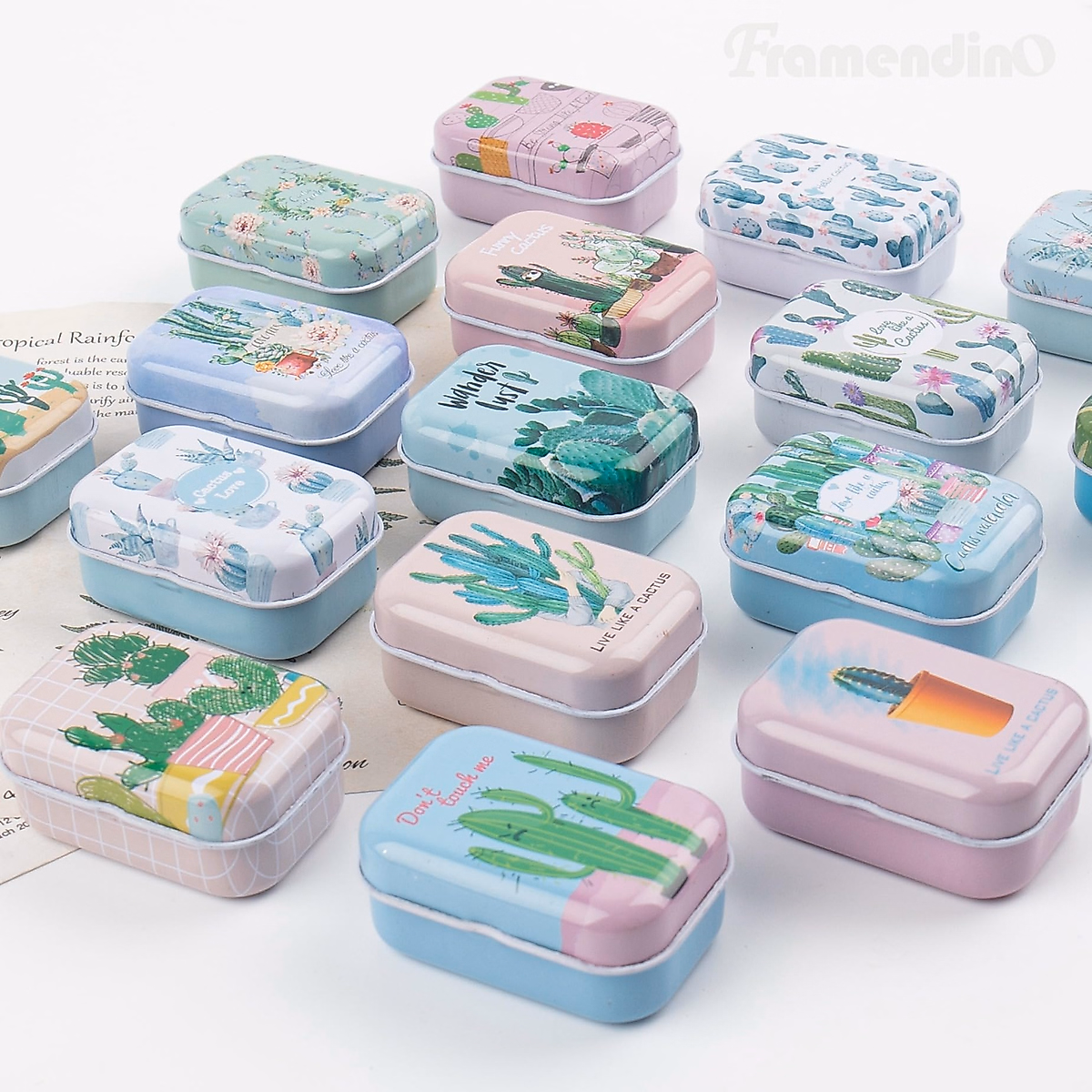 Framendino, 5 Pack Mini Trinket Coin Box Cactus Tin Containers with Lid for Jewelry Storage Case (Random Color)