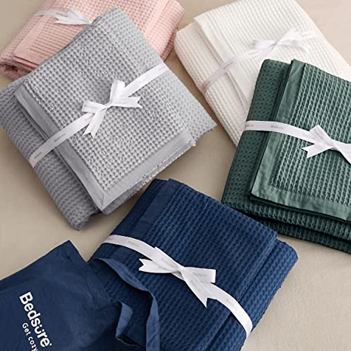 Bedsure Cotton Duvet Cover Queen - 100% Cotton Waffle Weave Forest Green Duvet Cover Queen Size, Soft and Breathable Queen Duvet Cover Set for All Season (Queen, 90"x90")