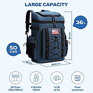 Maelstrom Cooler Backpack,50 Can Insulated Soft Backpack Cooler,Portable Lightweight Leakproof Cooler Bag,Large Capacity Beach Cooler,Waterproof Lunch Backpack for Men Women-Blue