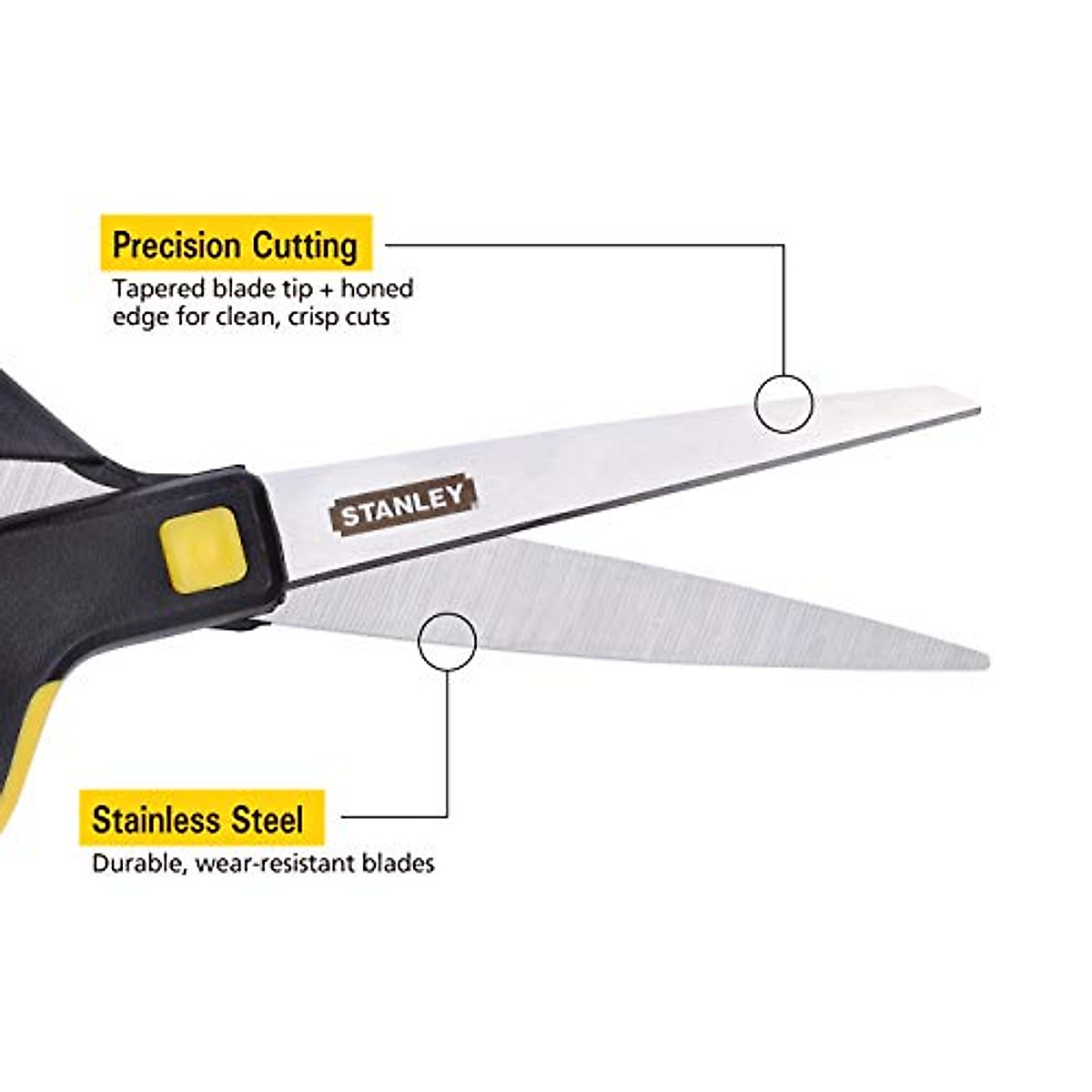Stanley 8 Inch All-Purpose Ergonomic Scissor (SCI8EST-YLW), Yellow/Black