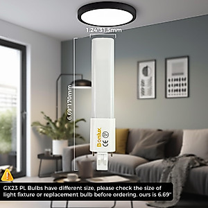 Bonlux 2-Pack 6W GX23 2-Pin LED PL Retrofit Lamp 13W GX23d CFL Replacement 180° Beam Angle Daylight 6000k LED PL Horizontal Recessed Down Light Bulb (Remove/Bypass The Ballast)
