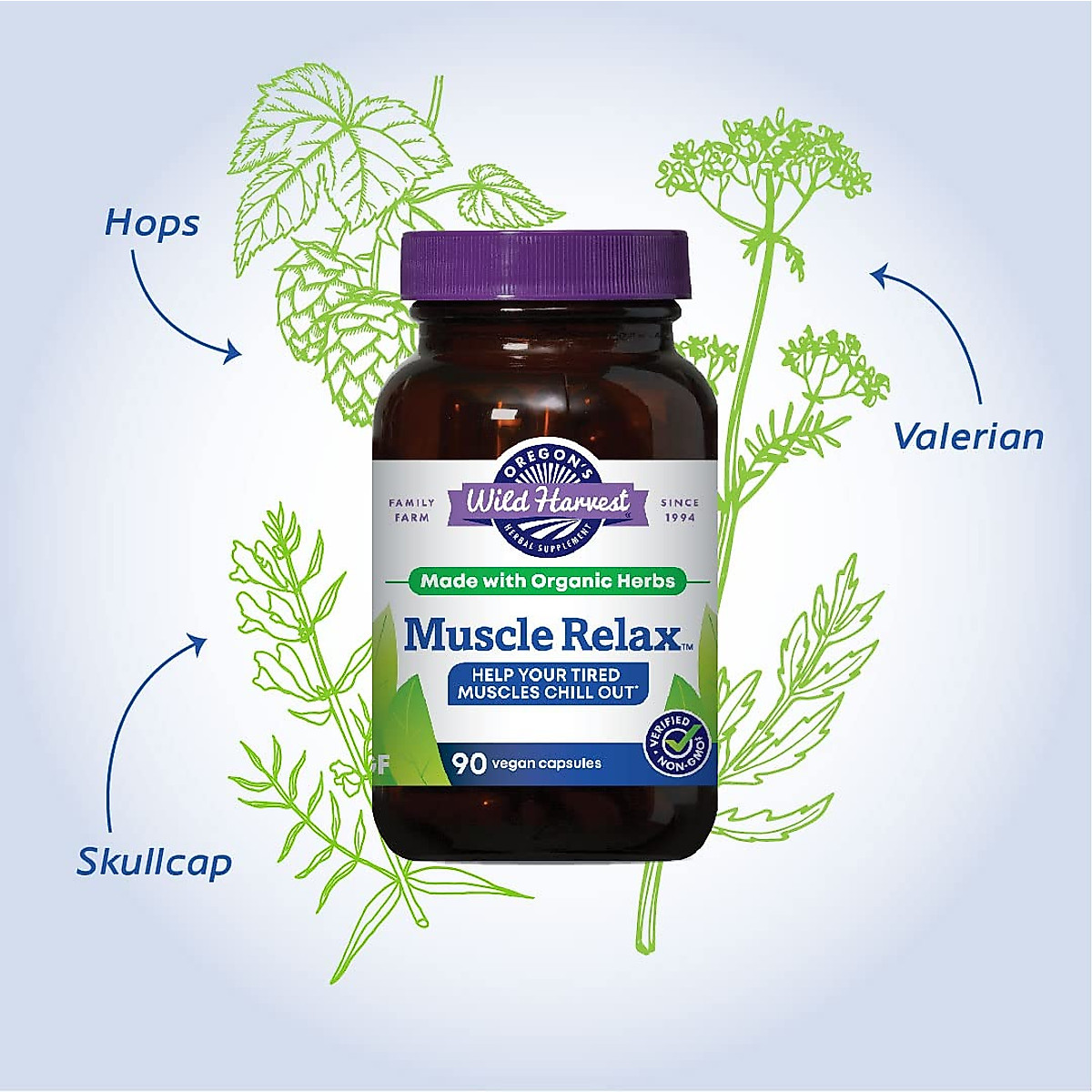 Oregon's Wild Harvest Muscle Relax Organic Herbal Supplement 90 Vegan Capsules