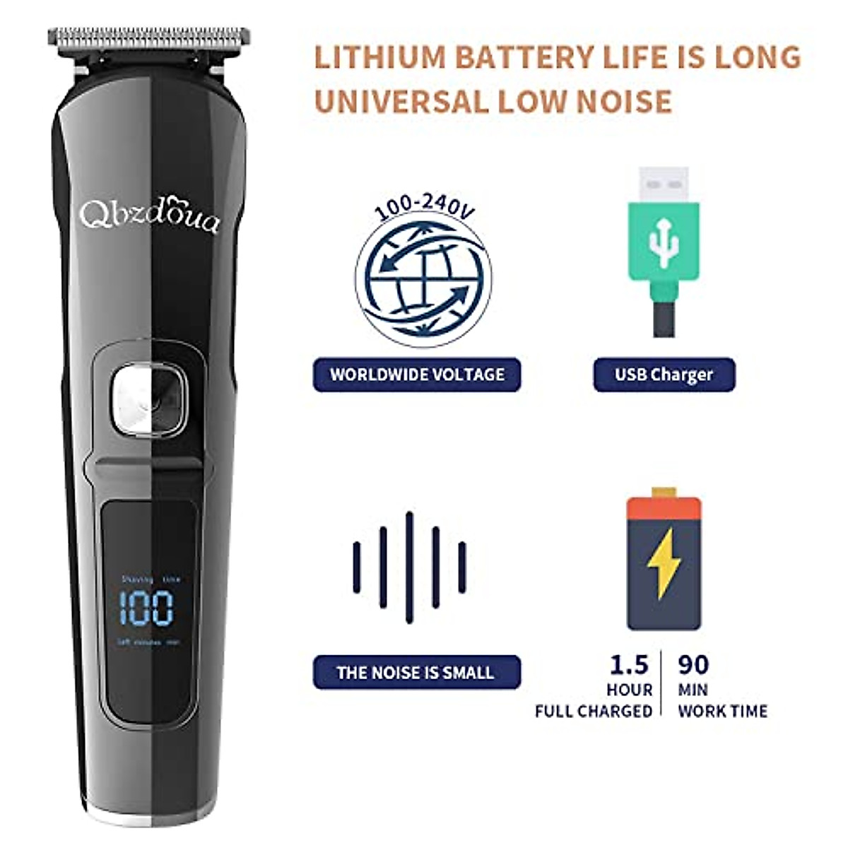 QBZDOUA Mens Hair Clipper Beard Trimmer Cordless Mens Grooming Kit Trimmer for Beard Head Face and Body Waterproof IPX7 LED Power Display