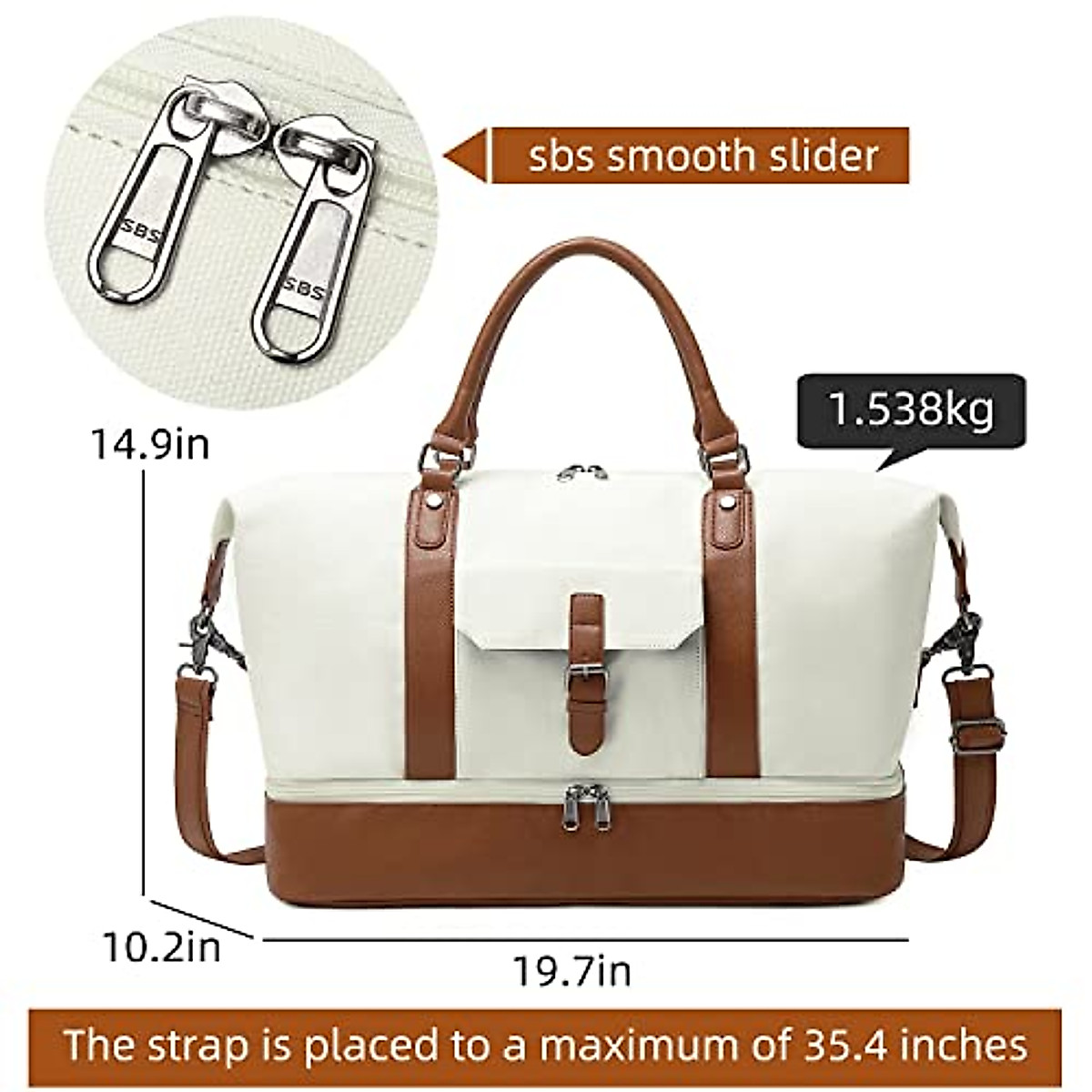 SHENHU Weekender Bags for Women Large Travel Duffel Bag Overnight Weekender Bag Carry on Shoulder Bag with Shoes Compartment for Men Beige