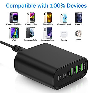 USB C Charger,100W 6 Port USB C Charging Station with 3 USB C Ports and 3 QC USB A Ports, Portable PD Fast USB C Wall Charger for iPhone 14/13/12/11/Airpod/Pro/iPad/iWatch/Galaxy/Google Pixel and More