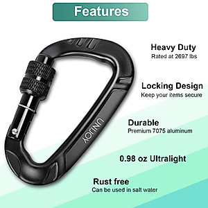 Unijoy Carabiner - Locking Caribeaner Clip: Heavy Duty Carabiner Clips for Hammock and Backpack | 12KN Aluminium Caribeaner