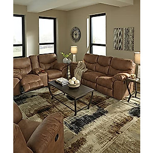 Signature Design by Ashley Boxberg Oversized Faux Leather Manual Pull Tab Reclining Sofa, Brown
