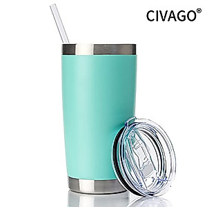 CIVAGO 20oz Tumbler with Lid and Straw, Stainless Steel Vacuum Insulated Coffee Tumbler Cup, Double Wall Powder Coated Travel Mug (Mint, 1 Pack)