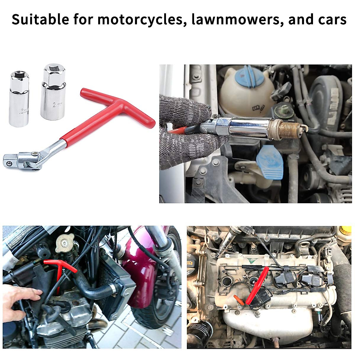 MIKKUPPA Spark Plug Socket Wrench, T-handle Universal Spark Plug Wrench 16mm (5/8") & 21mm (13/16") Remover Installer