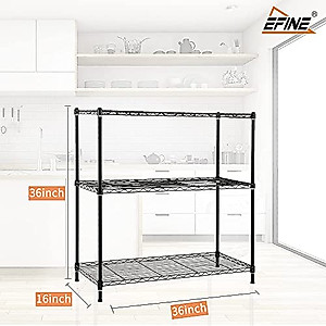 Catalina Creations EFINE 3-Shelf Shelving Unit with 3-Shelf Liners, Adjustable Rack, Steel Wire Shelves and Storage for Kitchen and Garage (36W x 16D x 36H)