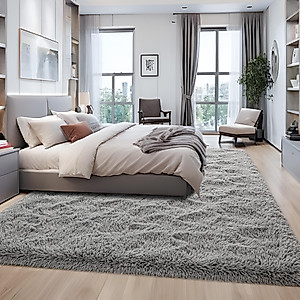 HQAYW 8x10 Area Rug for Living Room Large Fluffy Bedroom Rugs Ultra Soft Shaggy Carpet for Kids Girls Room Non-Slip Fuzzy Dorm Rugs Comfy Home Decor Floor Carpets, Grey