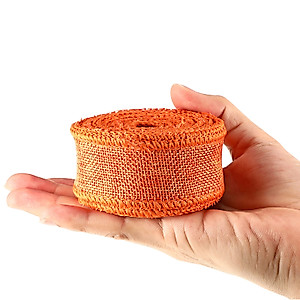 2 Rolls Thanksgiving Burlap Wired Ribbons, 10 Yards 1 Inch 2 Inch Fall Wired Ribbon Rolls for Gift Wrapping Bows Wreaths DIY Crafts Christmas Outdoor Holiday Wedding Decoration (Orange)