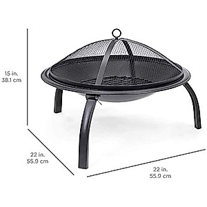LEAYAN Garden Fire Pit Grill Bowl Grill Barbecue Rack 22 inch Fire Pit Steel Folding Outdoor Patio Heater Grill Camping Bowl BBQ with Poker, Grate, Grill with Cover BBQ Cooking for Camping Backyard