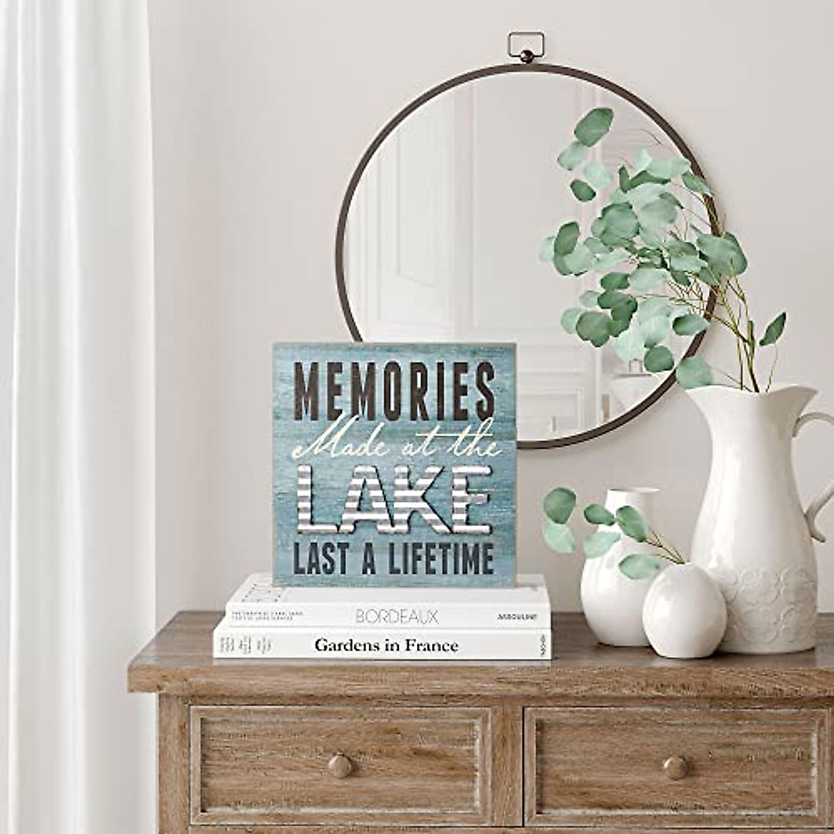 Barnyard Designs 'Memories at the Lake' Box Sign Wooden Signs for Home Decor, Motivational Desk Decor, Primitive Decor Desk Decorations for Women Office Decorations Bathroom Shelf Decor, 8x8