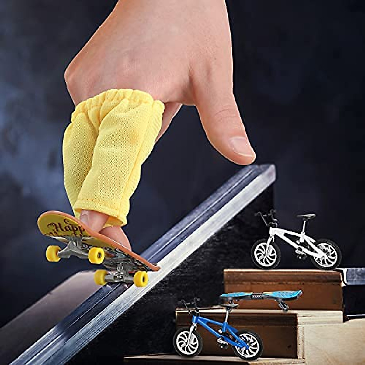 Suilung 25 Pieces Mini Finger Toys Set Finger Roller Skates Finger Pant Finger Skateboards Finger Bikes Scooter Tiny Swing Board Fingertip Movement Party Favors Replacement Wheels and Tools