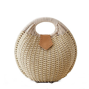 DAISHA Straw Bags for Women,Hand-woven Shell Bag Handle Ring Tote Retro Summer Beach Rattan bag., Beige, 11x10.23x5.9 inches(lxwxh)