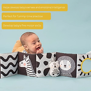 Taf Toys Newborn Soft Activity Book Black & White High Contrast Baby Book Infant Sensory Toys Tummy Time Soft Cloth Books for Babies Textured Fabric Crinkling Shapes Patterns 0-12 Months Newborn Toys