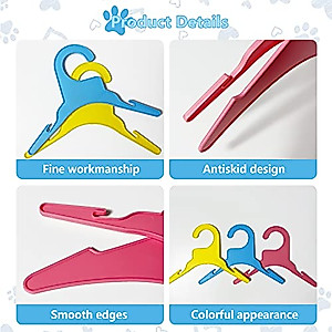 GKPONSX 12Pack Dog Clothes Hangers, 2 Size Plastic Pet Apparel Hanger Small Baby Hangers for Nursery Small Dog Puppy Cats Kitten Clothing Closet (Pink, Blue, Yellow)