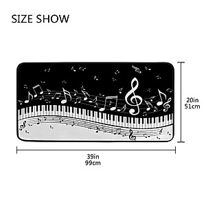 My Daily Musical Notes Piano Keys Area Rug 39x20 inch, Black White Polyester Kitchen Floor Mat for Entryway Living Room Bedroom Dorm