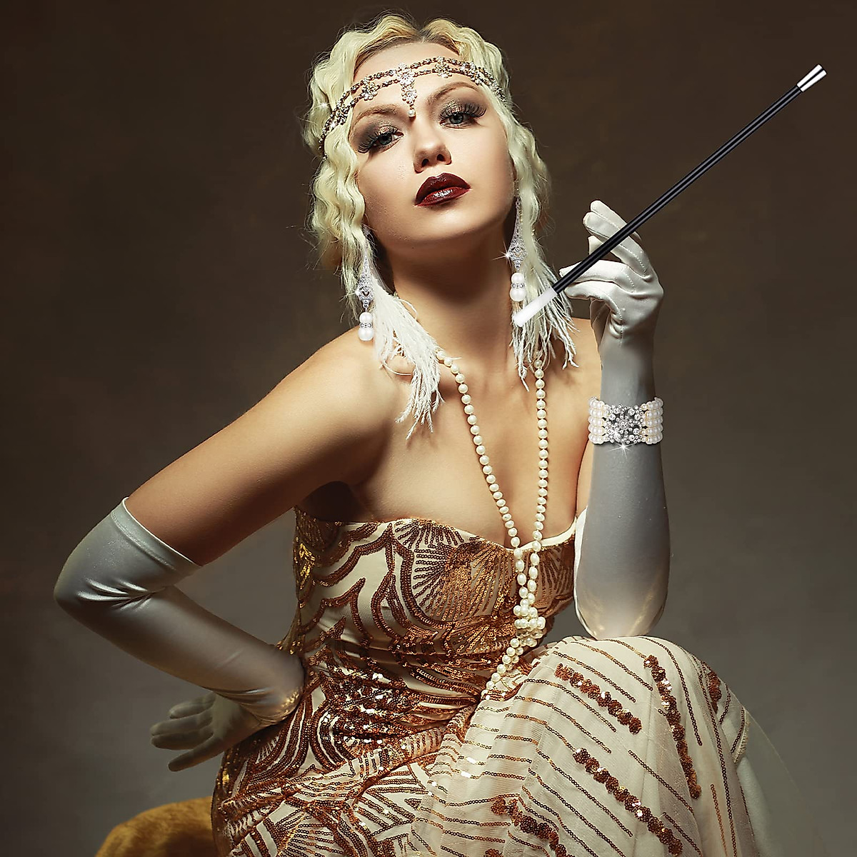 Maitys 3 Pcs 1920s Pearl Jewelry Set Includes Vintage Flapper Earrings Multilayer Imitation Pearl Necklace Bracelet for Women(Charming)