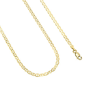 Nuragold 10k Yellow Gold Solid 3mm Anchor Mariner Link Chain Pendant Necklace, Womens Mens Jewelry 16" 18" 20" 22" 24" 26" 28" 30"