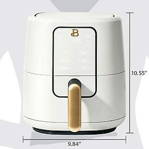 Beautiful Drew Barrymore 3-Quart Digital Air Fryer, TurboCrisp Technology, 4 Presets, 170°F-400°F, Non-Stick, Dishwasher Safe, 1200 Watt. (White Icing)