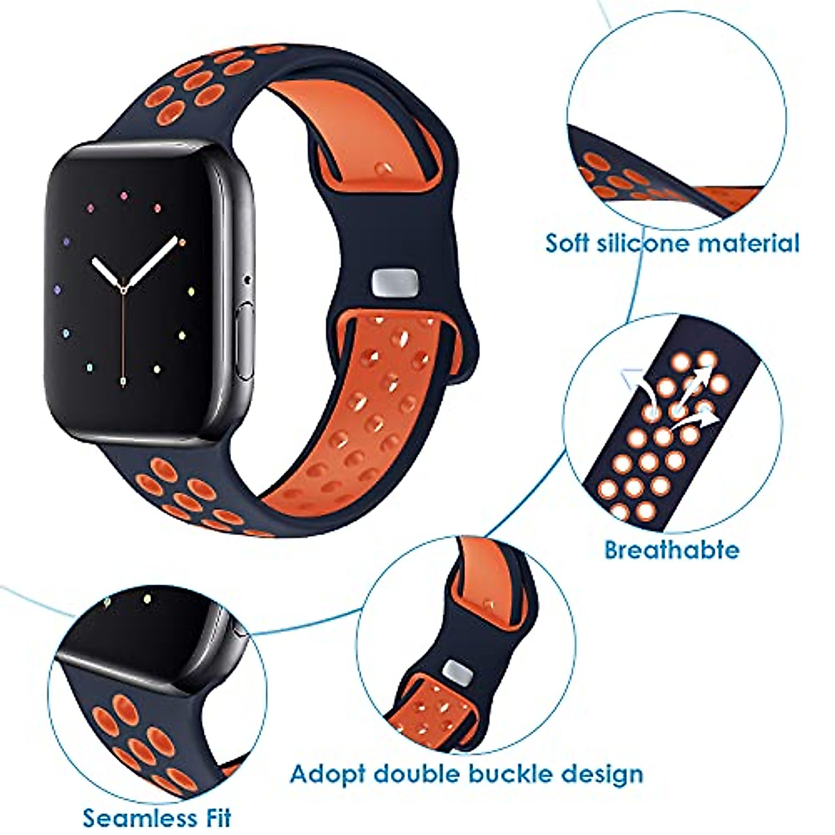 NOY Sport Bands Compatible with Apple Watch Bands 42mm 44mm 45mm 49mm, Breathable Soft Silicone Sport Women Men Replacement Strap Compatible for iWatch Series 8/7/6/5/4/3/2/1/SE/Ultra, Blue Orange
