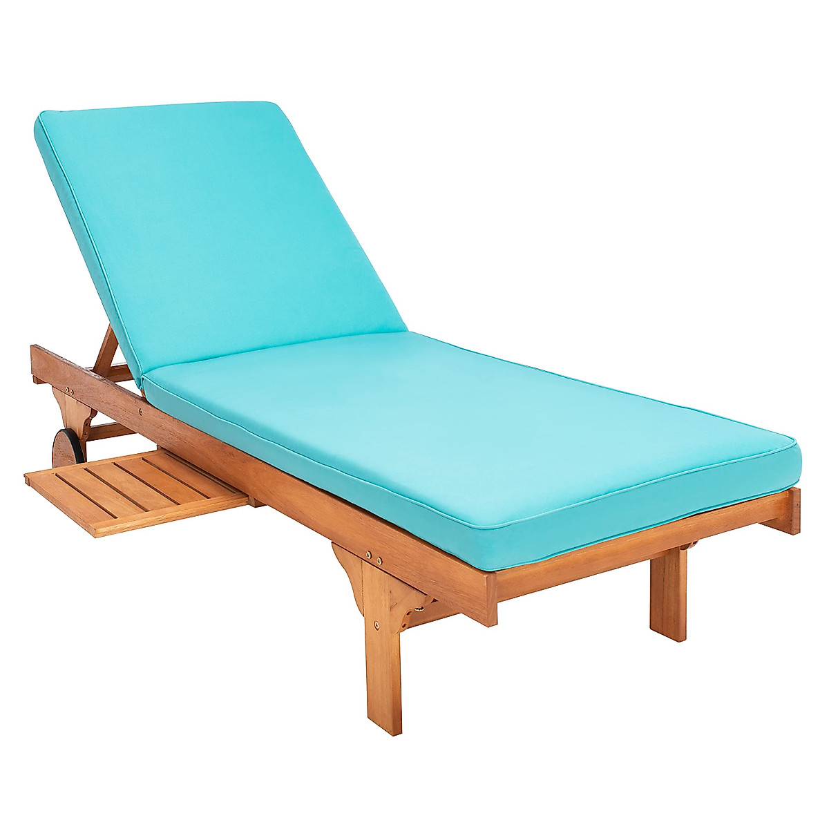 SAFAVIEH Outdoor Collection Newport Natural/ Aqua Cushion Built-in Side Table Adjustable Chaise Lounge Chair
