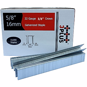 3PLUS 71/16 22 Gauge 3/8-Inch (9mm) Crown 5/8-Inch Leg Length Galvanized Fine Wire Staples, 10,000 per Box, 71 Series Staples