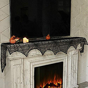 Lulu Home Halloween Fireplace Decorations, Fireplace Mantle Scarf Cover, Black Lace Spider Web for Door, Window and Fireplace Decoration, Halloween Decorations