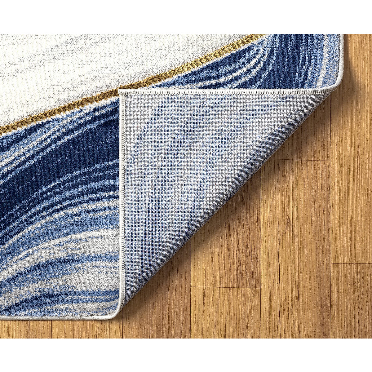 Abani Blue & Ivory Metallic Contemporary Ribbon Area Rug, Rugs Swirl Design Neutral Non-Shed 6' x 9' Bedroom Rug