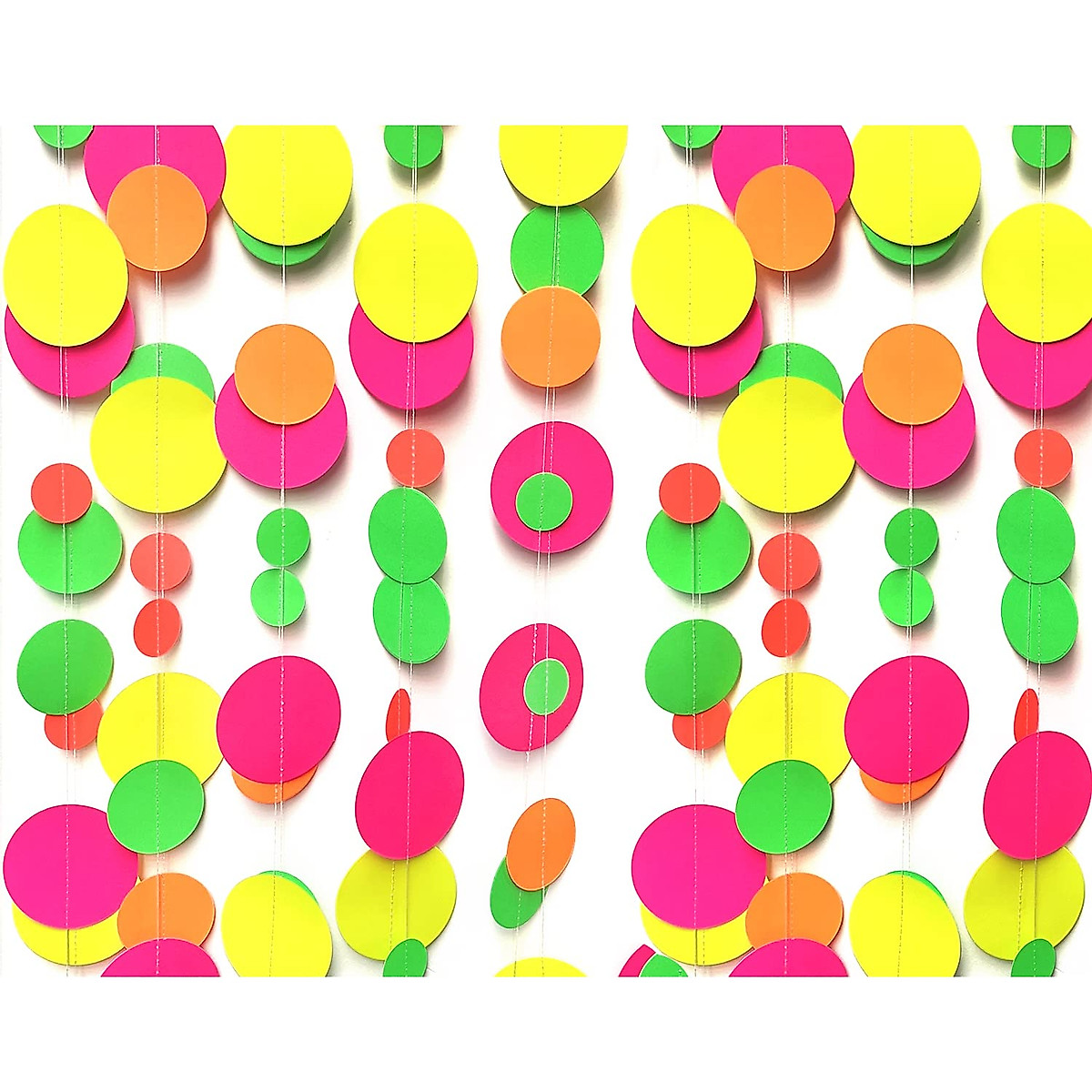 110feet UV Round Dot Paper Neon Garland Neon Streamers Black Light Neon Decorations for Dark Glow Party UV Reactive Neon Party Favors Glow in The Dark Party Supplies Wedding Birthday Banner Decoration