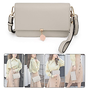 UTO Crossbody Bags for Women Leather Wallet with Wristlet Card Phone Checkbook Passport Organizer Ladies Clutch Purse Crossie Beige