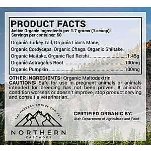 Northern Cascades Dog Immunity Supplement Supporting Superfood Mushroom to Strengthen K9 Immune System and Increase Vitality