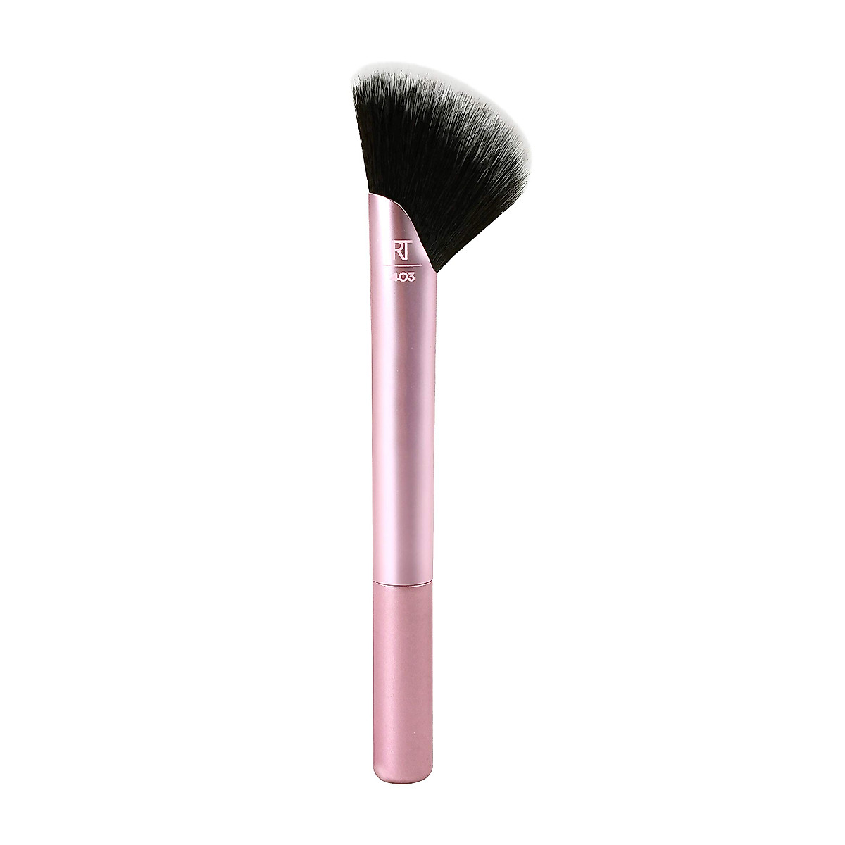 Real Techniques Cheek Rebel Edge Medium Blush & Highlighter Brush, For Loose Blush or Face Highlighter, Fan Makeup Brush, Aluminium, Pink, 1 Count