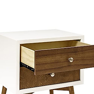 Babyletto Palma 2-Drawer Nightstand with USB Charging Port, Mid-Century, Warm White/Walnut