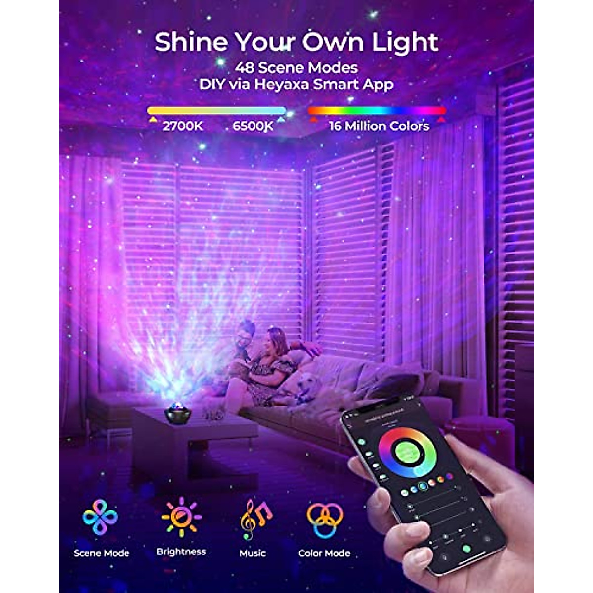 Galaxy Sky Star Projector LED Starry Night Light, Cool Planetarium Music Show Lamp with Bluetooth Speaker for Kids, Boys,Adults Bedroom Space and Home Ceiling Living Room Décor, Party