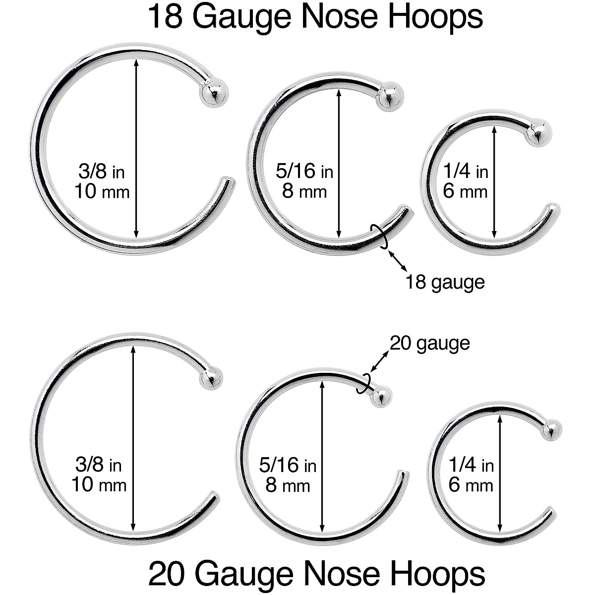 Body Candy Unisex Adult Solid 14k Yellow Gold Nose Stud Hoop 3/8" 18 Gauge Body Piercing